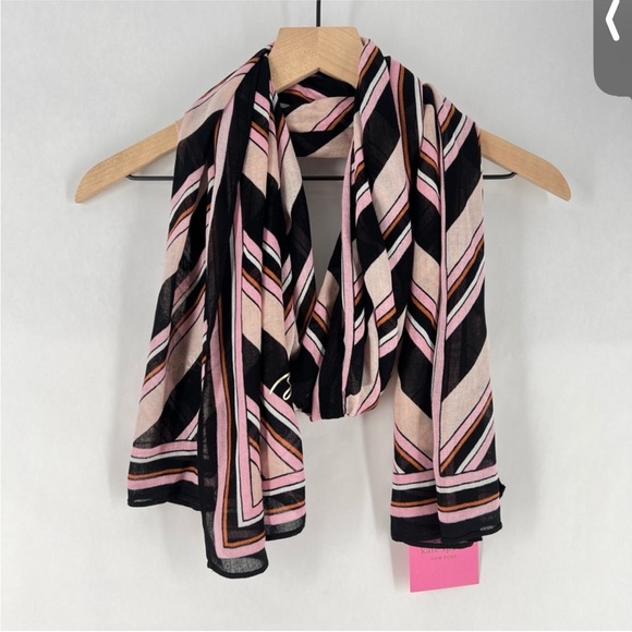 kate spade | Accessories | Kate Spade Striped Pink And Black Scarf ...